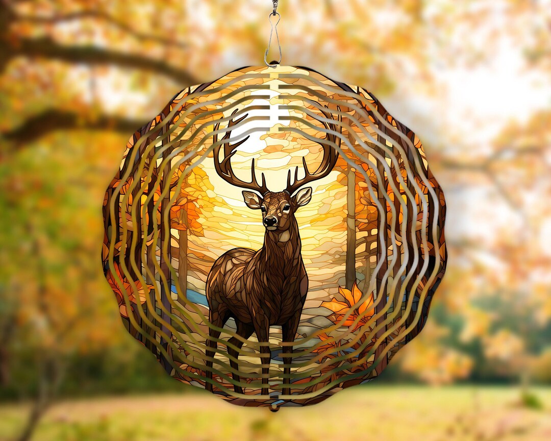 FALL DEER Wind Spinner PNG Fall Deer Sublimation Design Stained Glass ...