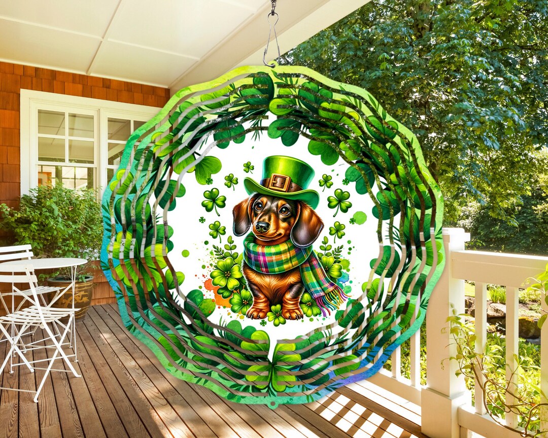 St Patricks Day Wind Spinner Lucky Wiener Dog Design for Garden Spinner ...