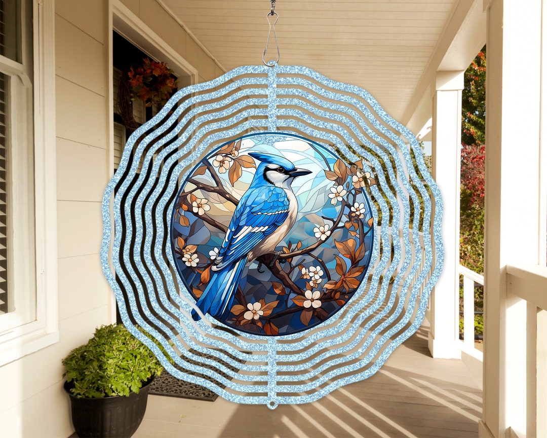 BLUE JAY Wind Spinner PNG Stained Glass Bird Sublimation Design Bird ...