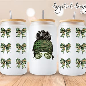 Military Mom Libby Cup PNG With Messy Bun and Coquette Bows in ...