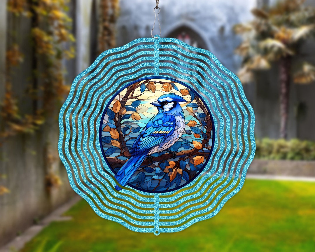 BLUE JAY Wind Spinner PNG Stained Glass Bird Sublimation Design Bird ...