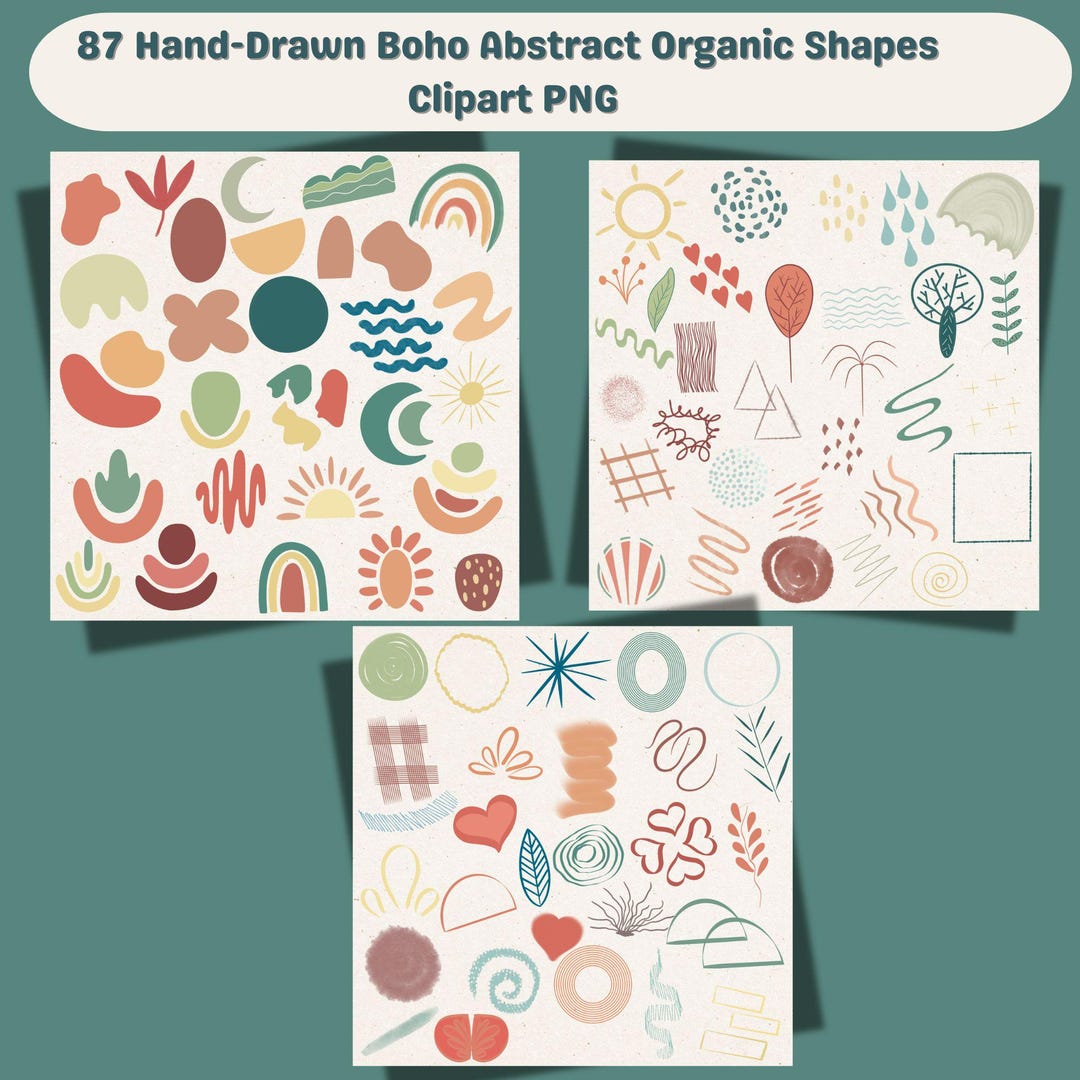 Abstract Boho Clipart Bundle, Organic Shapes PNG, Conceptual Shapes ...