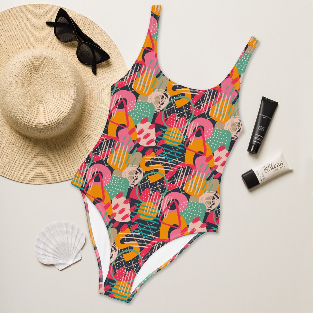 One-piece Pool Party Swimsuit Women,colorful Abstract Bathsuit,pink ...