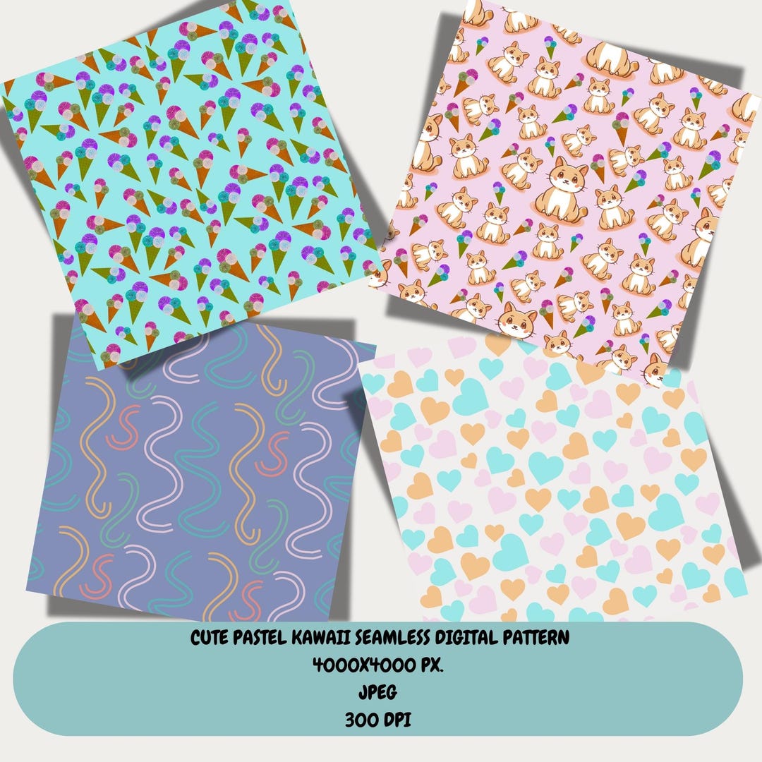 Kawaii Digital Paper,kawaii Cat Seamless Pattern,popsicle Party ...