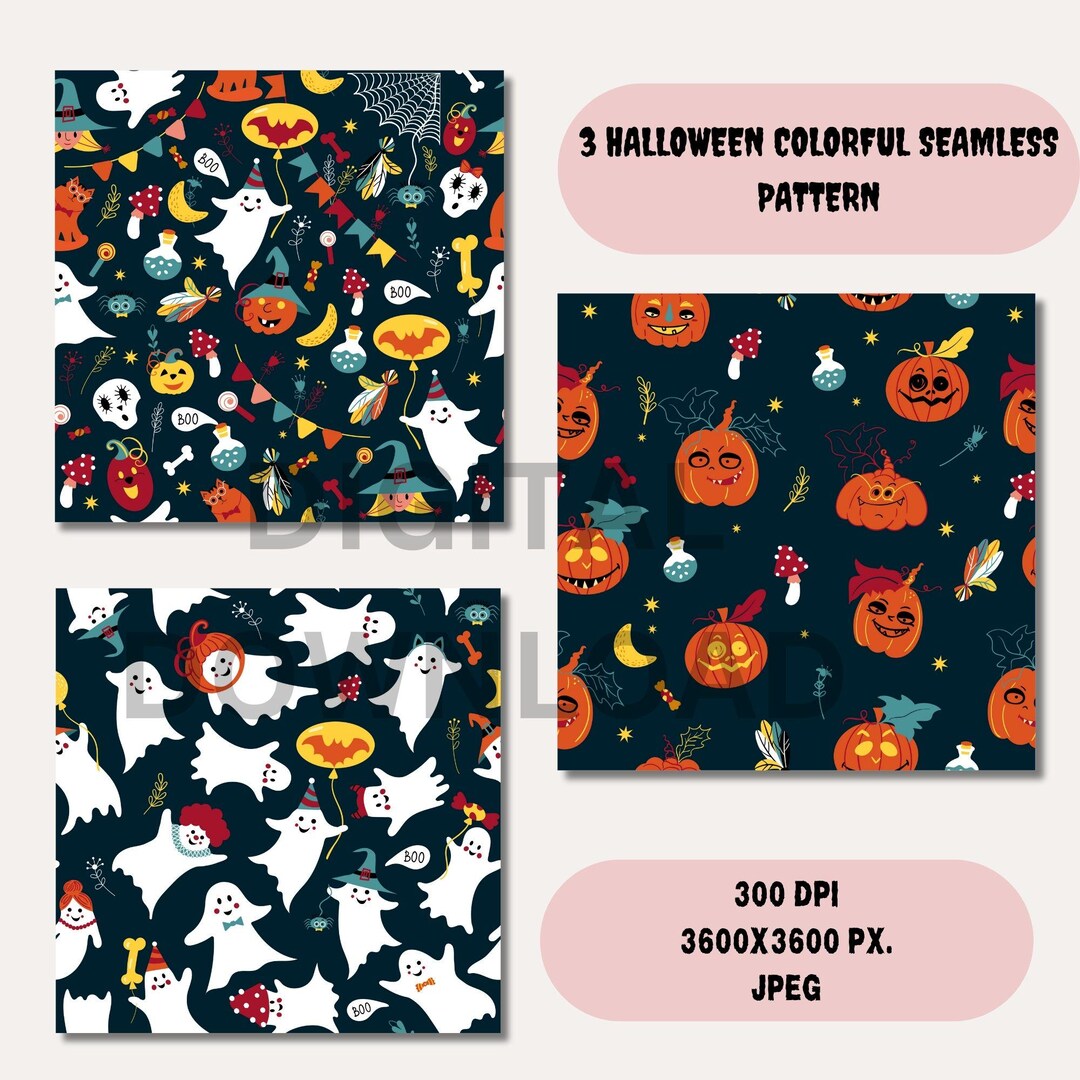 Colorful Halloween Digital Paper Pack, Spooky Ghost Digital Scrapbook ...