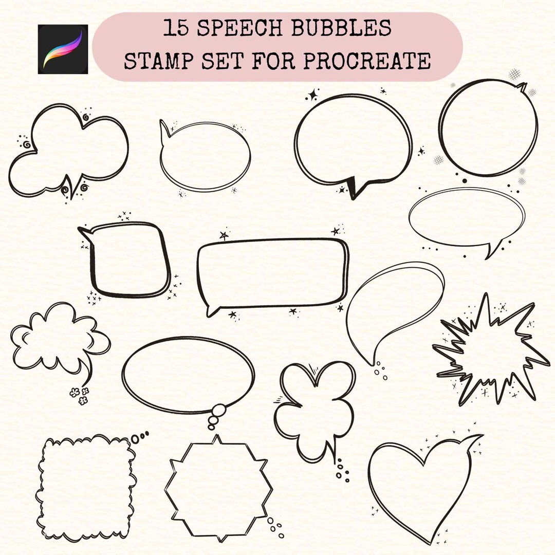 Procreate Speech Bubbles Stamp Brush Set | 15 Dialogue Stamps (digital ...
