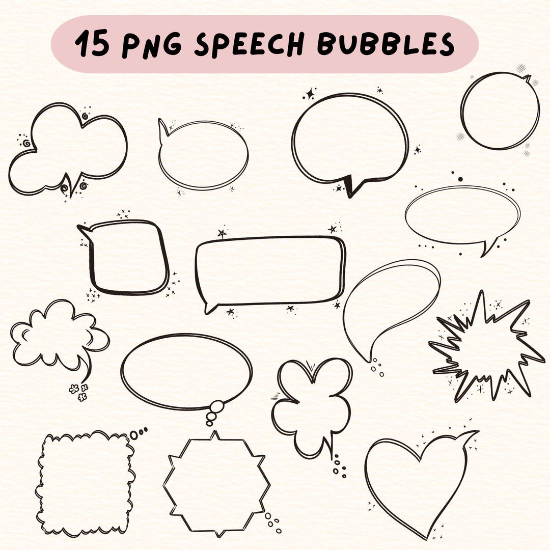 Hand Drawn Speech Bubble Clipart: Doodle Line Art (digital Download ...