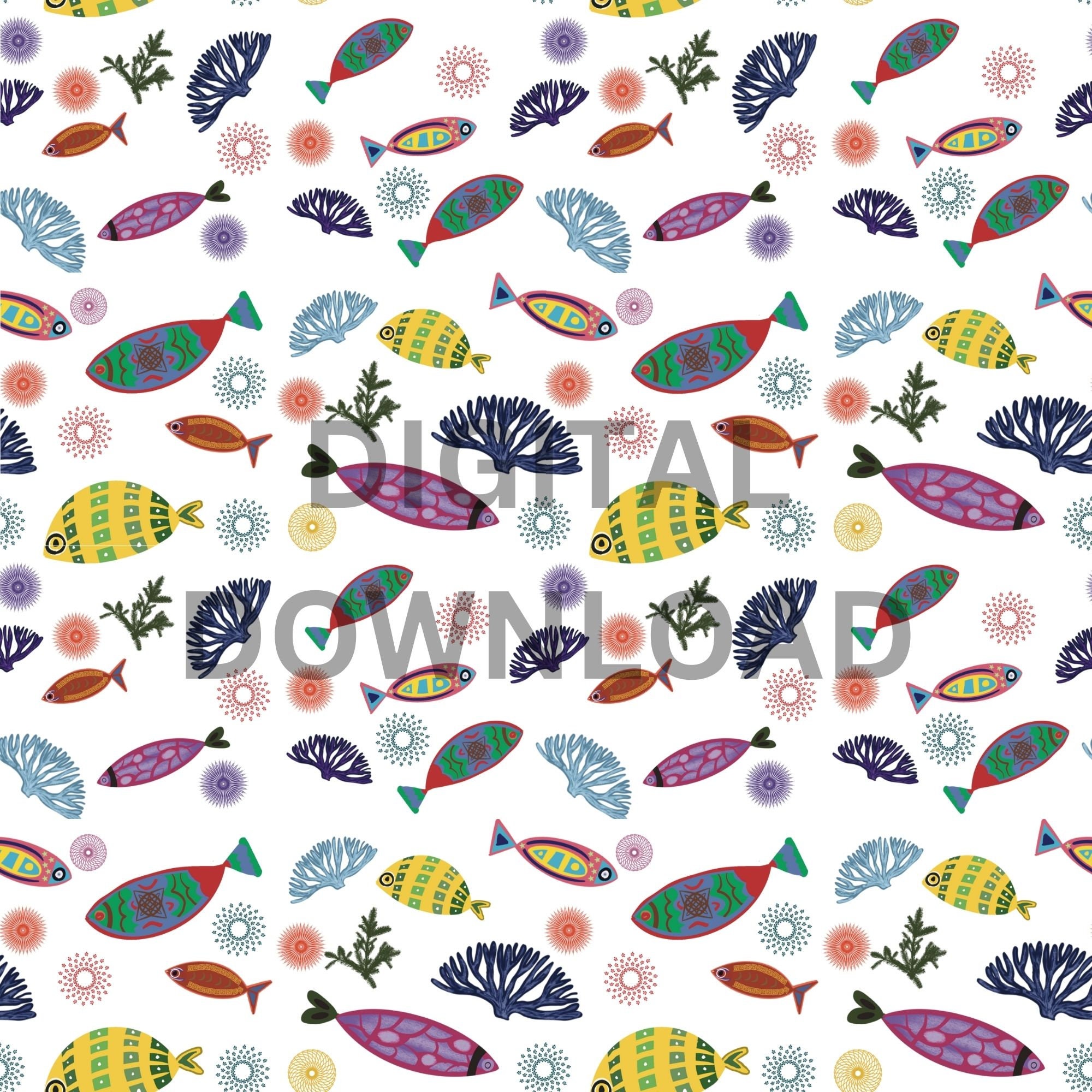 Colorful Fish Seamless Pattern, Marine Digital Paper (digital Download ...