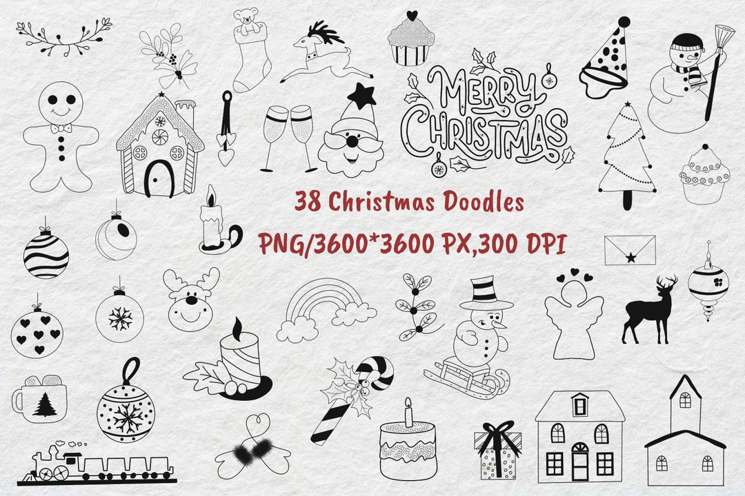 38 Christmas Doodles Clipart Png- Transparent PNG Winter Elements,merry ...