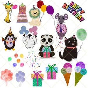 Birthday Animals Clipart Bundle, Party Decor PNG (digital Download) - Etsy