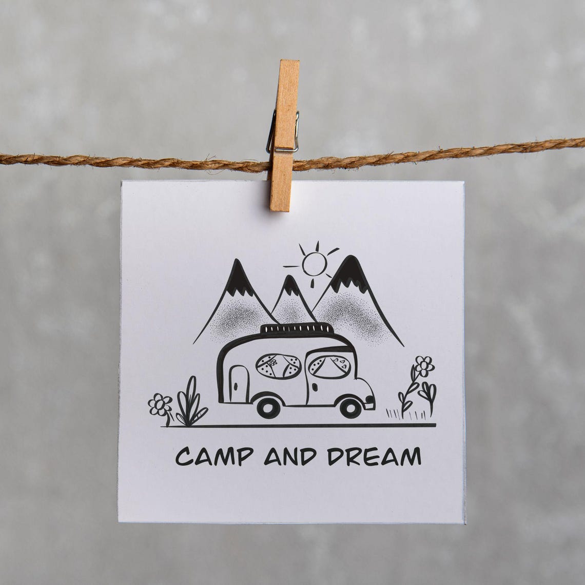 Camping, Mountain Scene, Night Sky, Line Drawing, Adventure Caravan ...