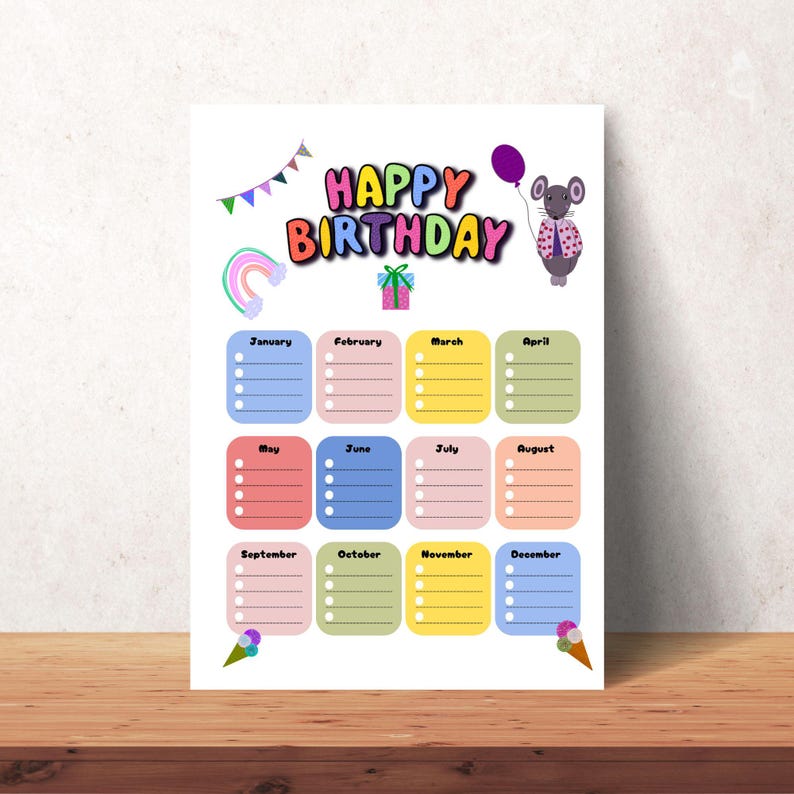 Birthday Tracker Printable Template, Birthday Calendar, Birthday ...