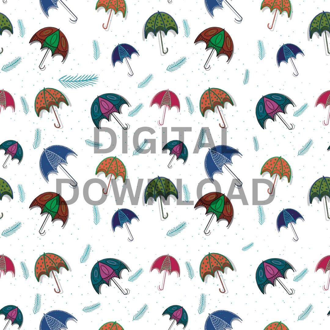 Umbrella Digital Paper Repeat, Seamless Pattern With Raindrops ...