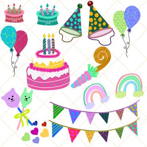 Digital Birthday Clipart Bundle Party Decor&card Making,flags Clipart ...