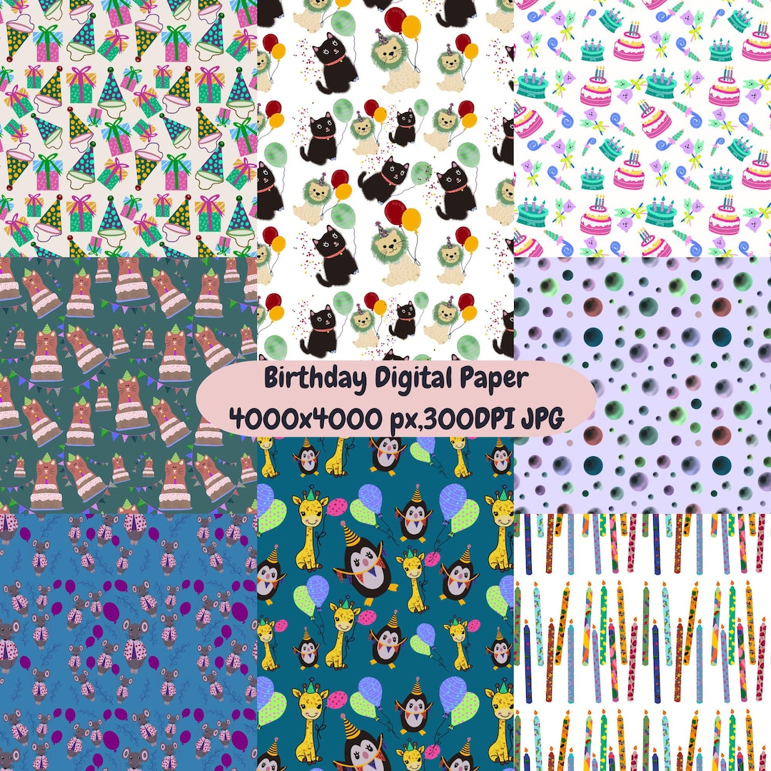 Kids Birthday Party Digital Paper Pack: Seamless Animal Patterns (JPG ...