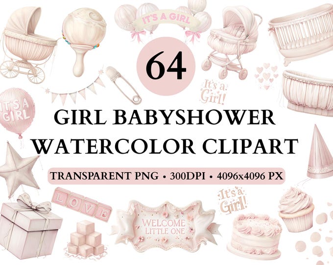 Baby Shower Clipart, Baby Girl Bundle Digital Clip Art, Newborn Nursery ...