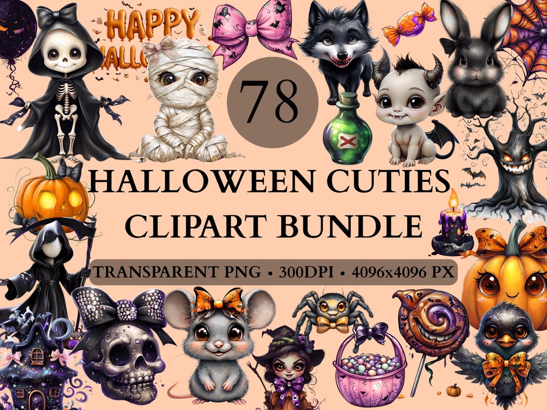 78 Halloween Cuties Clipart Bundle, Cute Spooky PNG Set, Ghosts ...