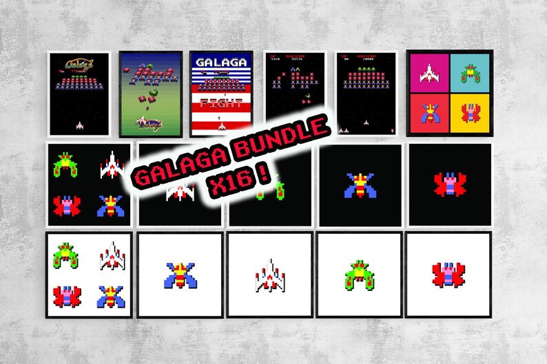 Galaga 1981 Arcade Gaming Poster Arcade Game Poster Pixel Art Retro ...