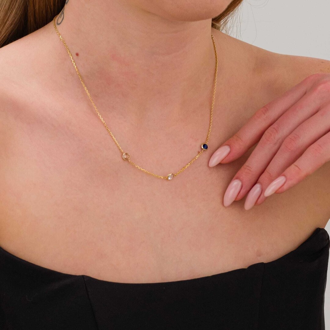 14K Gold Multi Birthstone Necklace, Personalize Jewelry, Family ...