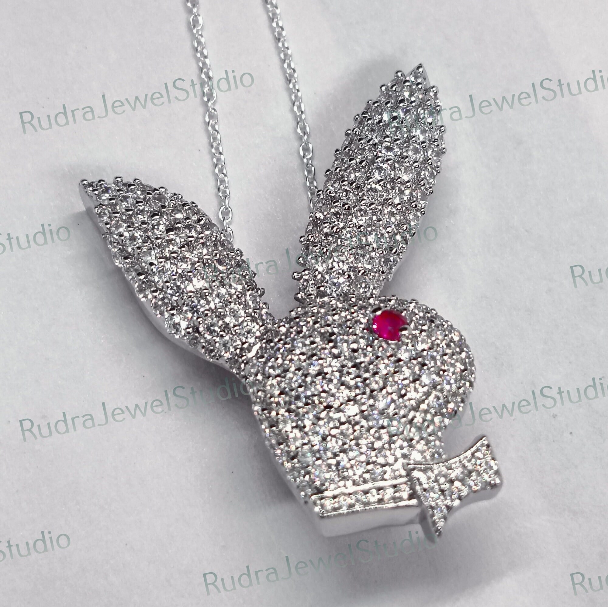 Silver Playboy Cartoon Pendant, Playboy Bunny Pendant Jewelry, Iced Diamond Playboy Pendant ...