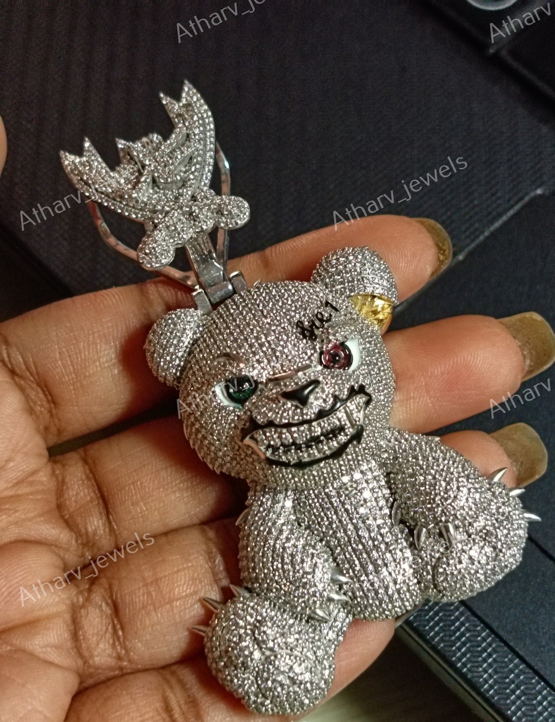 Custom Angry Teddy, Unisex Iced Out Pendant, Iced Out Cartoon Hip Hop ...