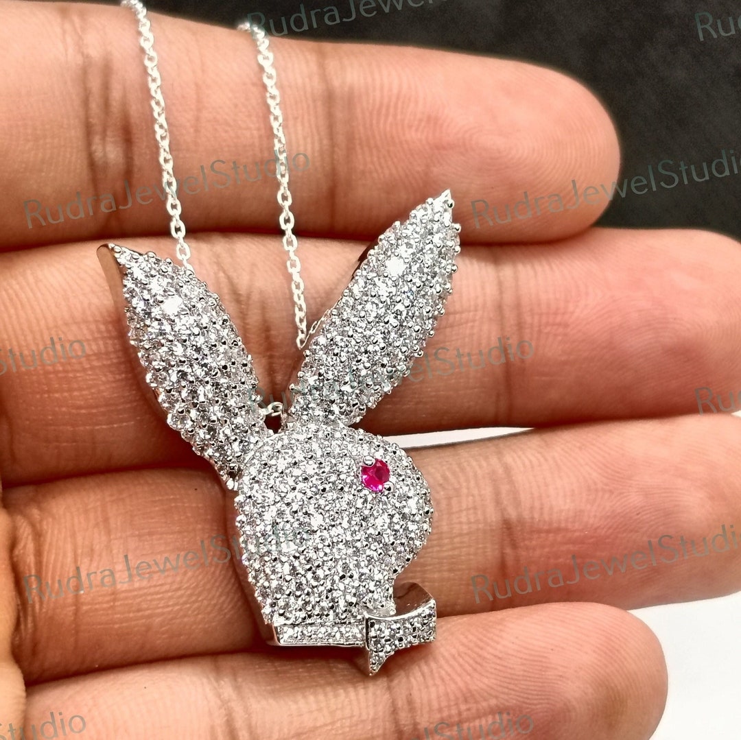 Silver Playboy Cartoon Pendant, Playboy Bunny Pendant Jewelry, Iced Diamond Playboy Pendant ...