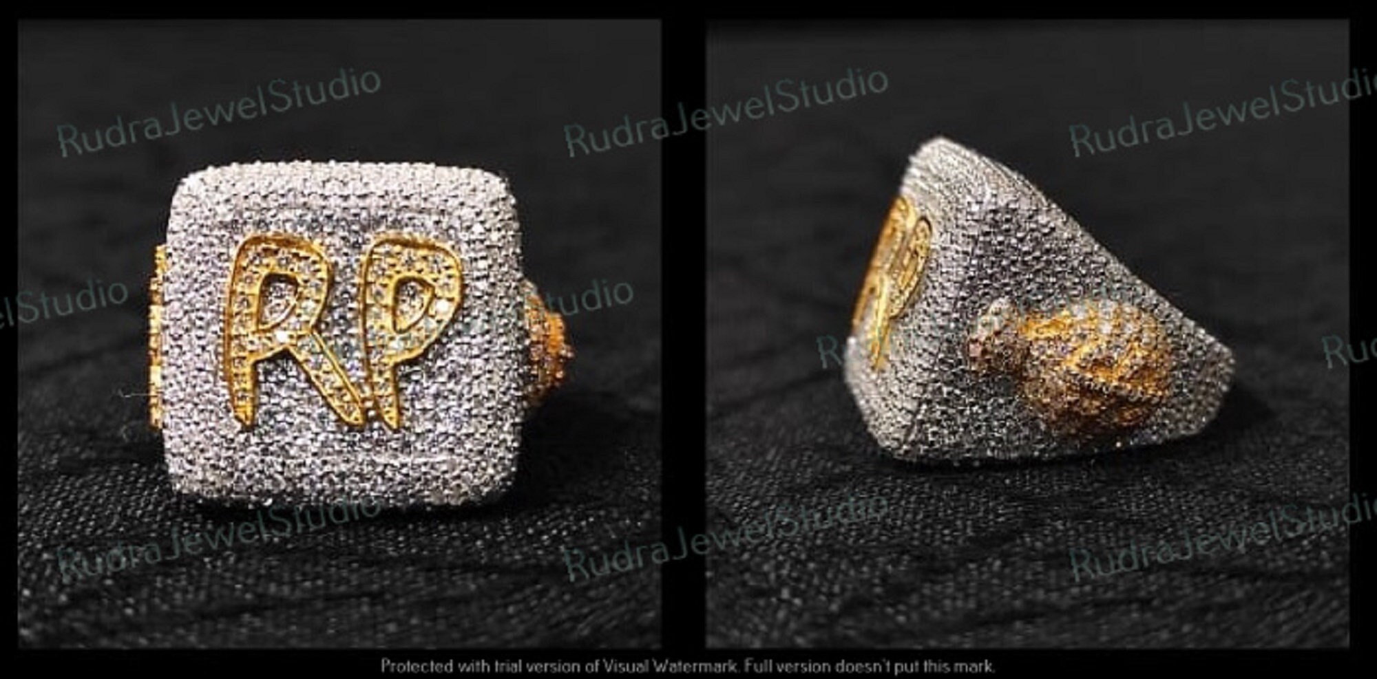 Mens Hip Hop Champion Ring Full Iced Out Diamond Custom rpletter Rapper ...