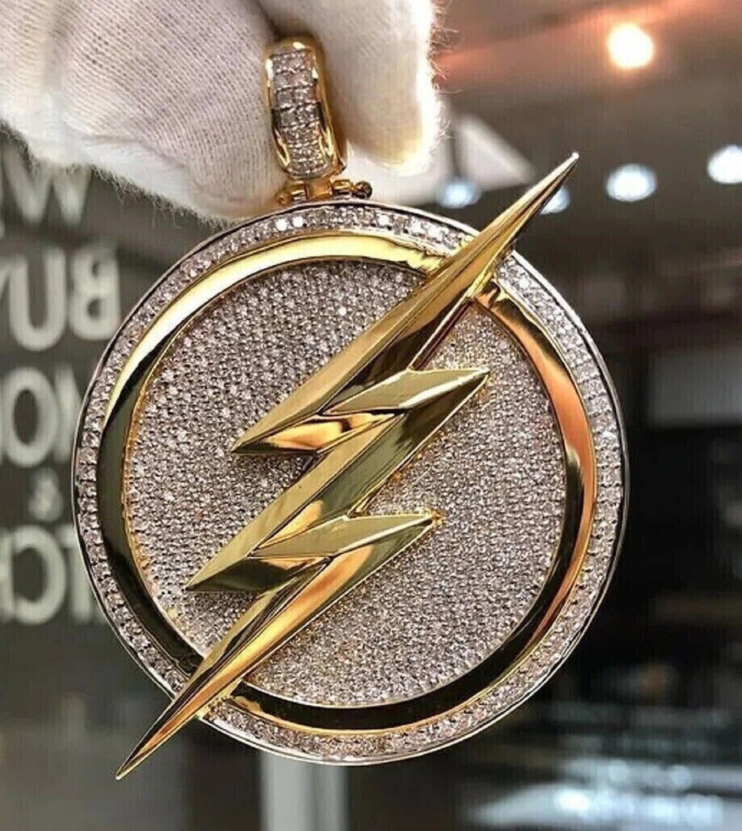 Round Diamond Lightning Bolt Pendant,flash Pendant,thander Pendant ...