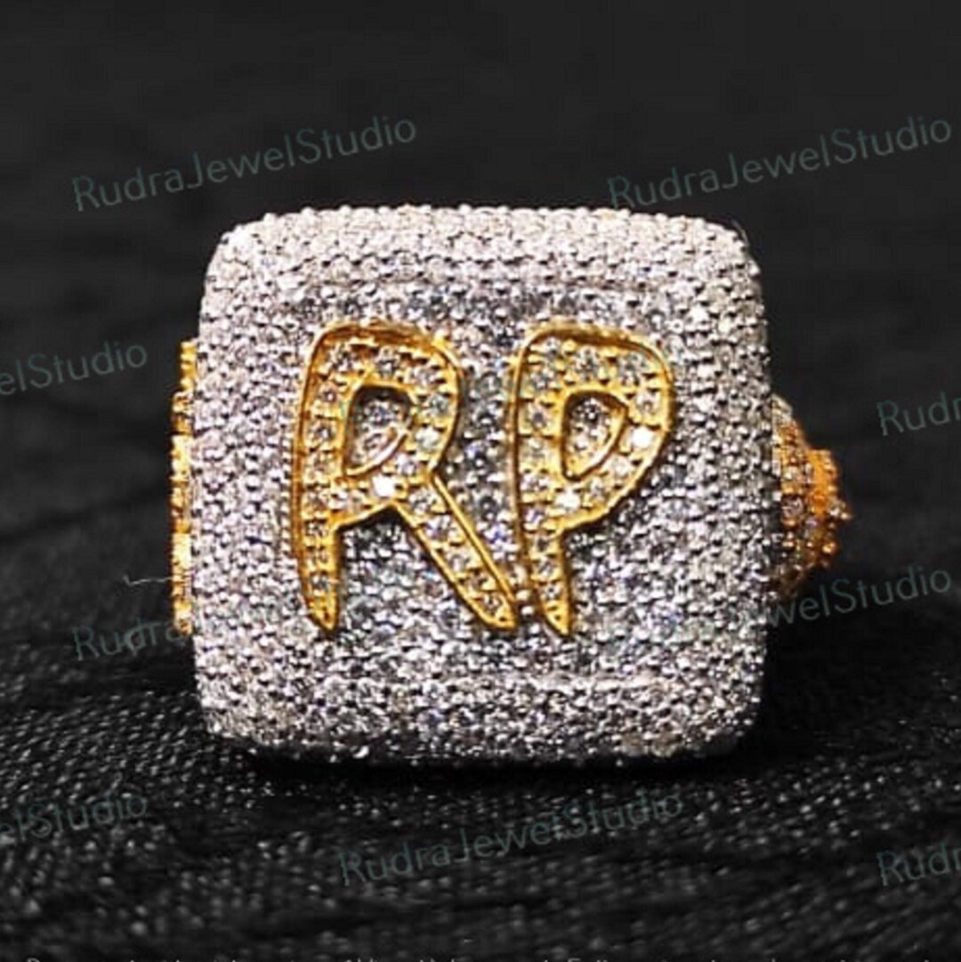 Mens Hip Hop Champion Ring Full Iced Out Diamond Custom rpletter Rapper ...