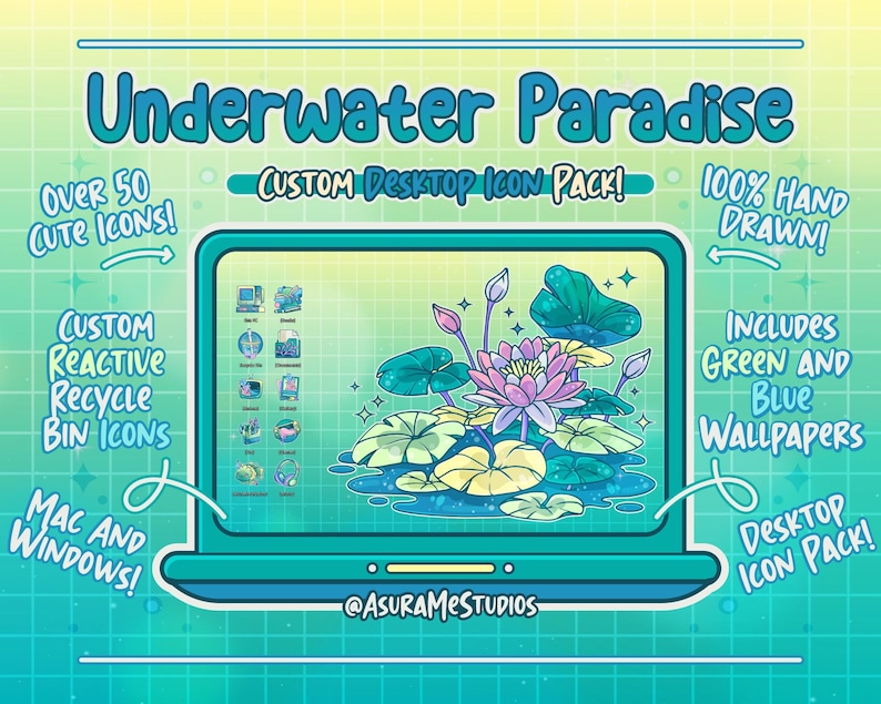 Cute Underwater Paradise Custom Icon Organizer Set | Computer Desktop ...