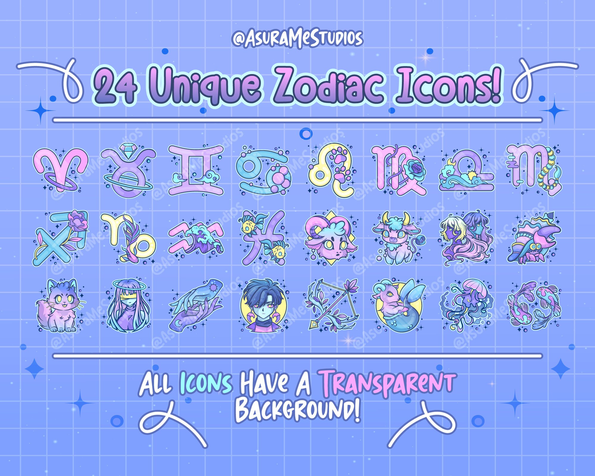 Cute Starry Sky Zodiac Space Astrology Custom Icons | Computer Desktop ...