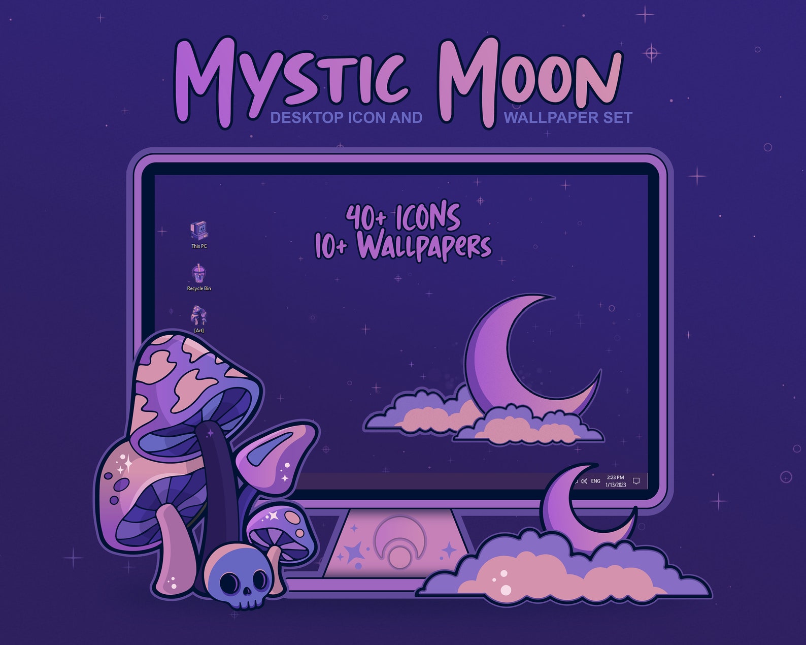 Cute Alchemy Magic Moon and Stars Mystic Lunar Computer Desktop Theme ...