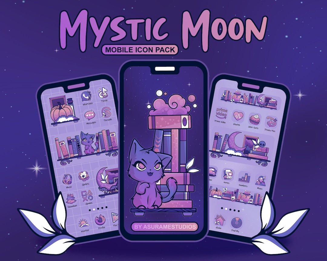 Cute Alchemy Magic Moon and Stars Lunar Aesthetic Mobile Icon Theme ...