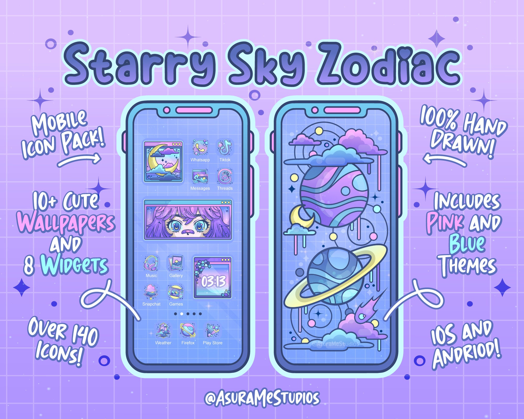Cute Starry Sky Zodiac Space Mobile Icon Set | Android Ios App Icons ...