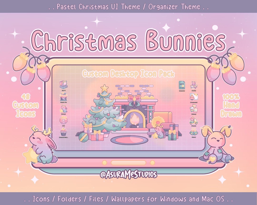 Cute Pastel Bunny Christmas / Winter Computer Desktop UI Theme ...