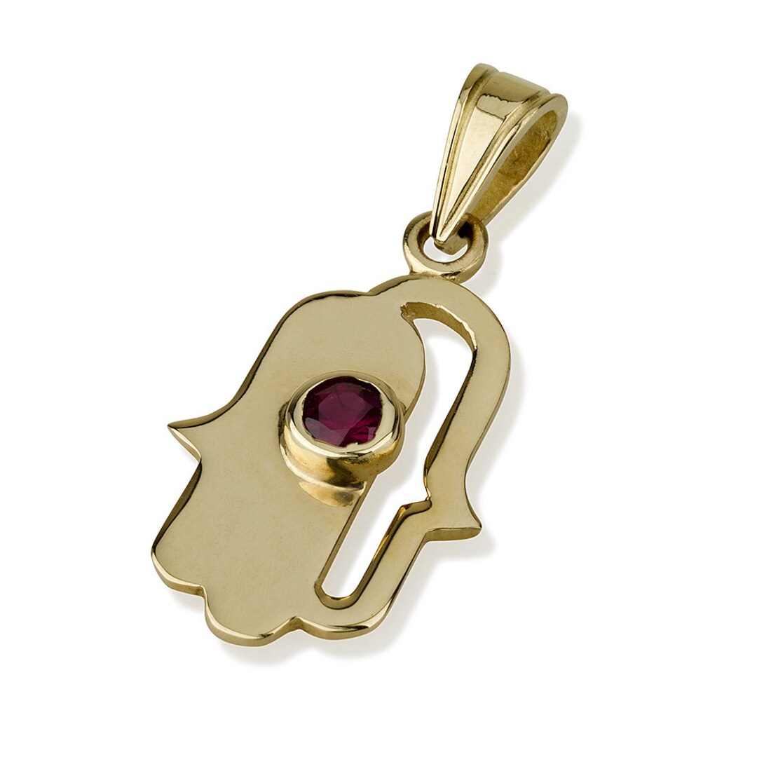 14k Gold Hamsa Pendant With Ruby, Judaica Jewelry, Made in Israel - Etsy