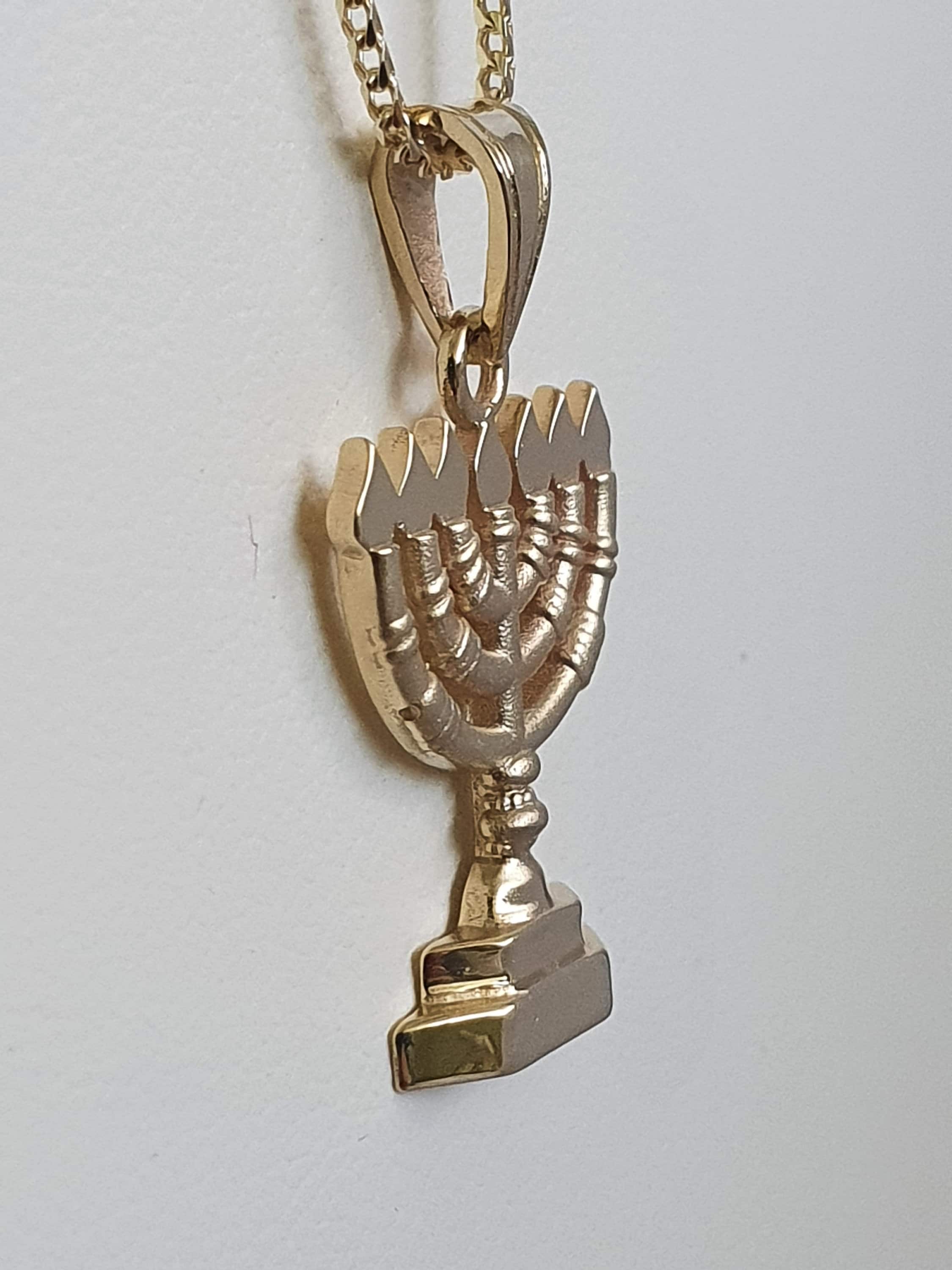 14k Gold Menorah Pendant, Jewish Jewelry, Israeli Pendant, Menorah ...