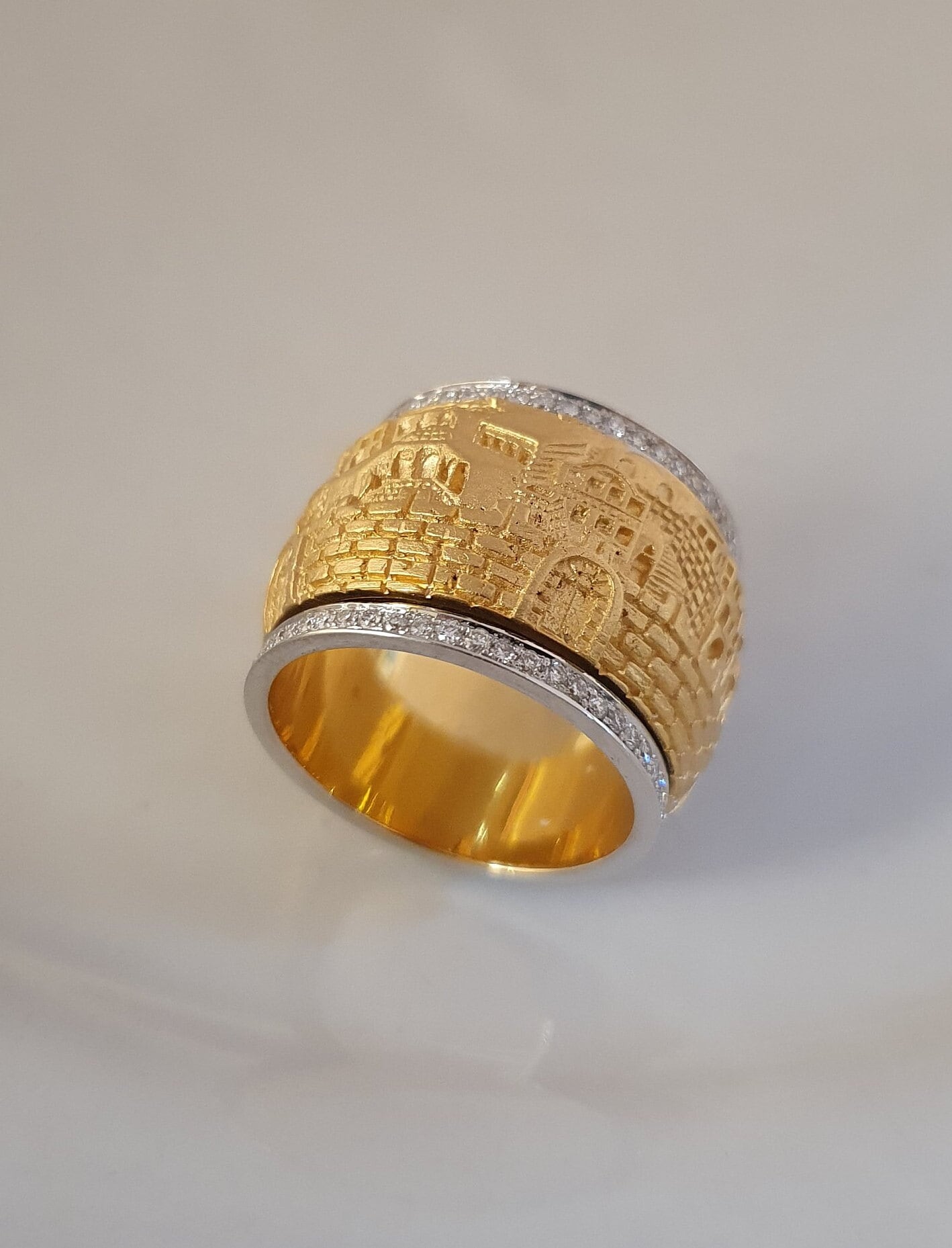 18k Gold Spinning Ring With Diamonds, Israeli Ring, Jerusalem Ring ...