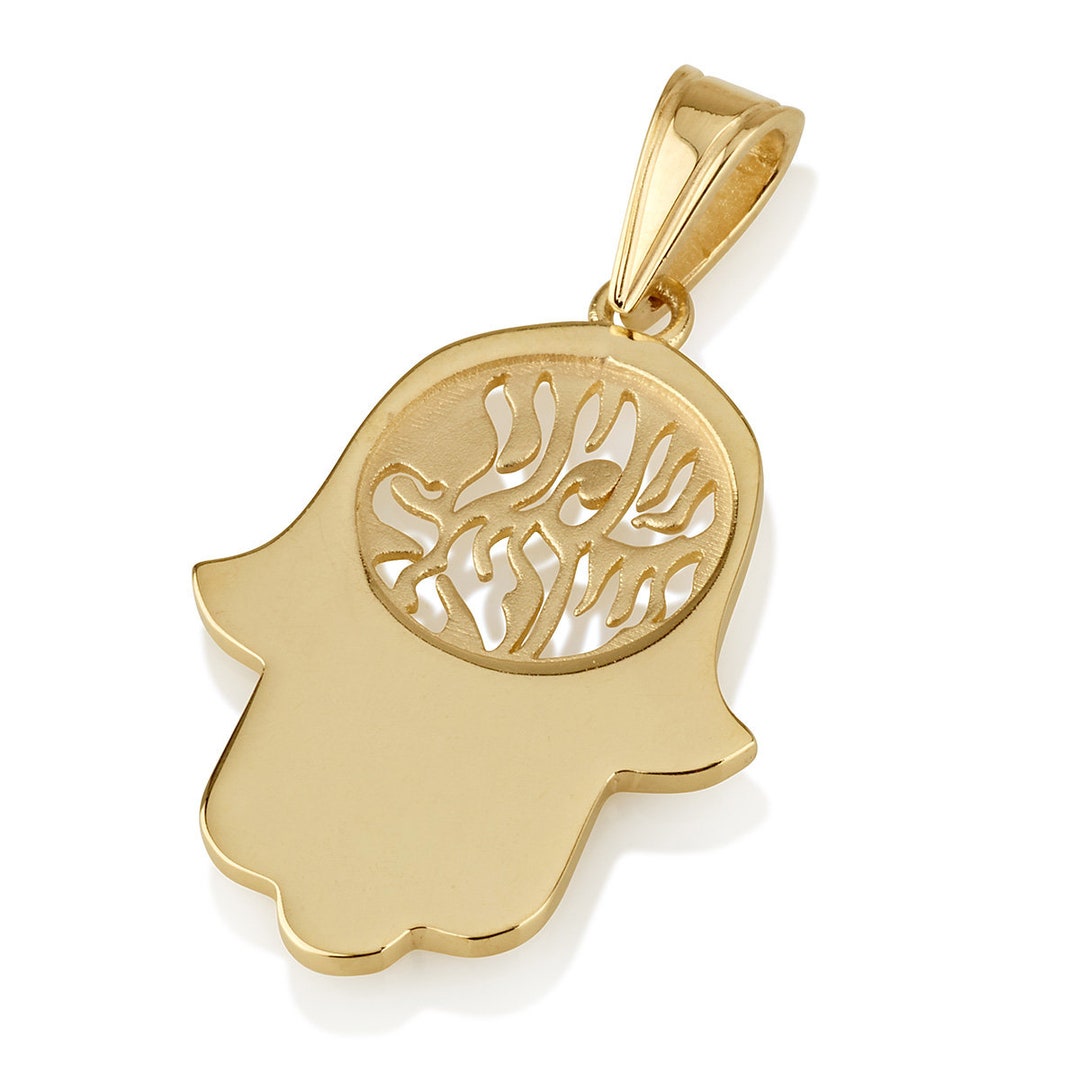 14k Gold Hamsa Necklace - Shema Israel Pendant - Etsy UK