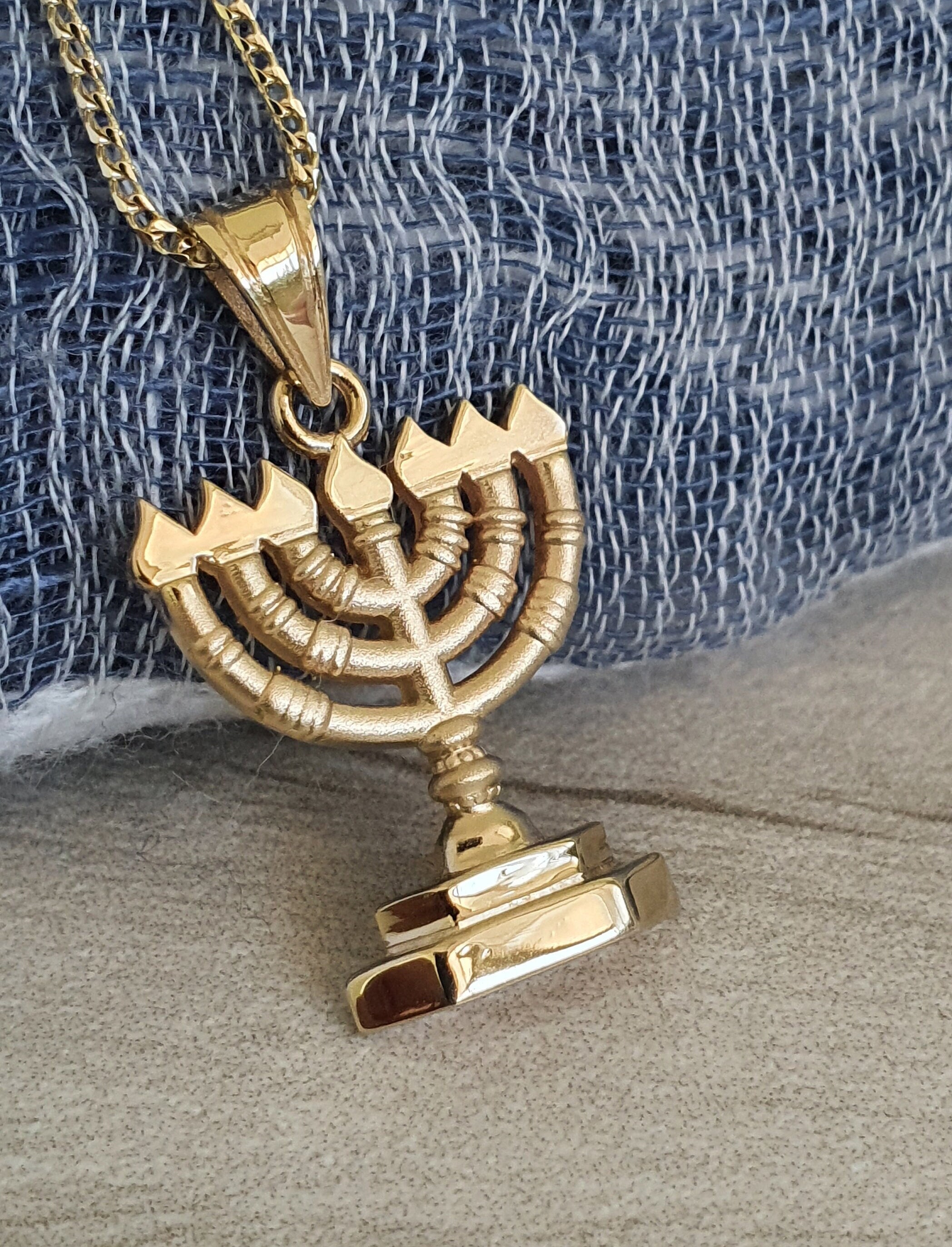 14k Gold Menorah Pendant, Jewish Jewelry, Israeli Pendant, Menorah ...