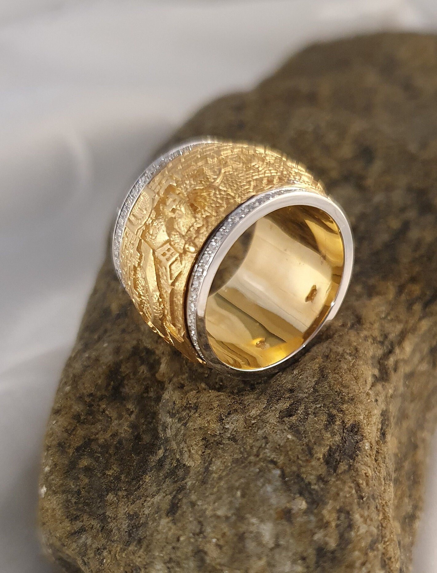 18k Gold Spinning Ring With Diamonds, Israeli Ring, Jerusalem Ring ...