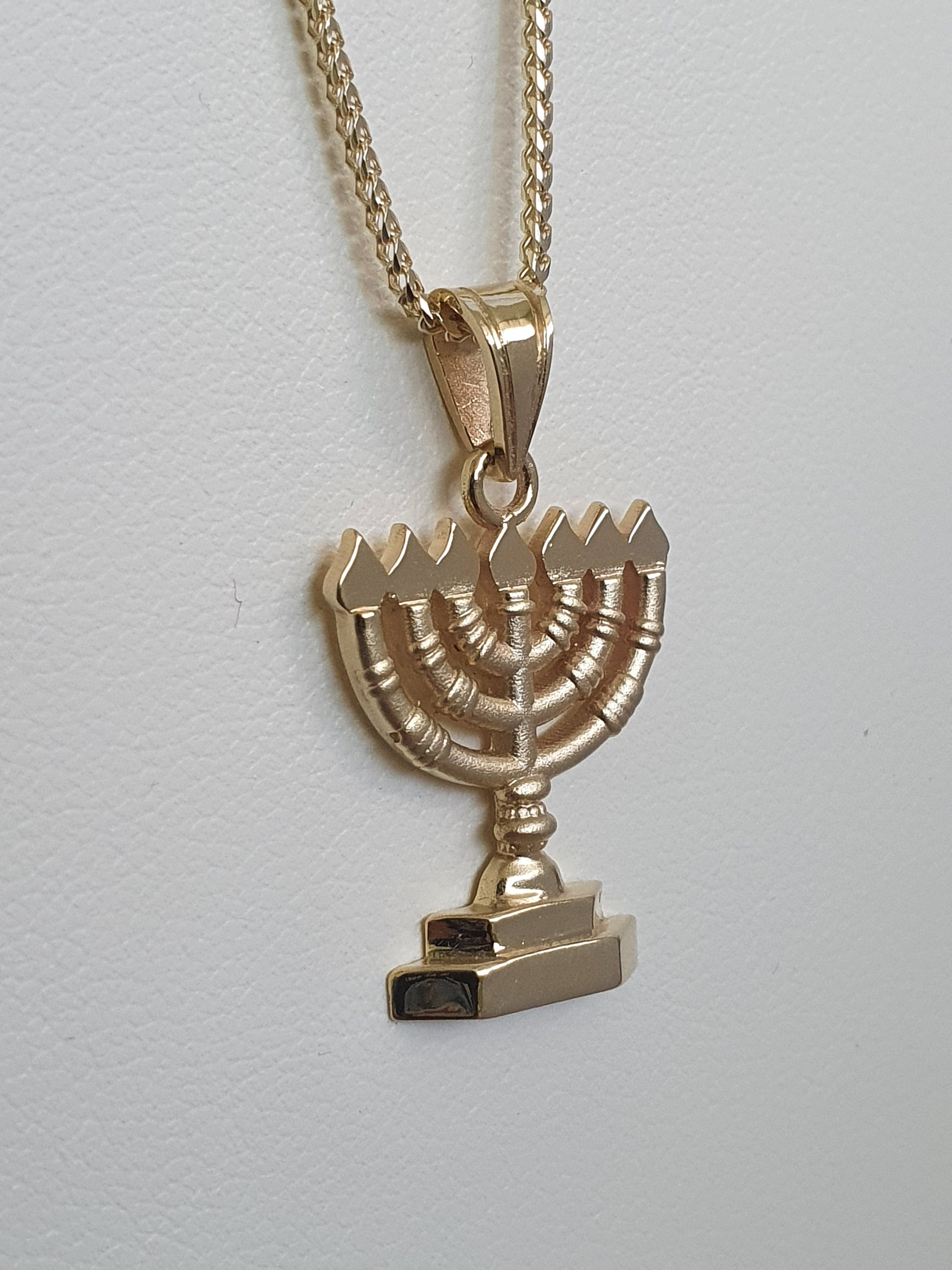 14k Gold Menorah Pendant, Jewish Jewelry, Israeli Pendant, Menorah ...
