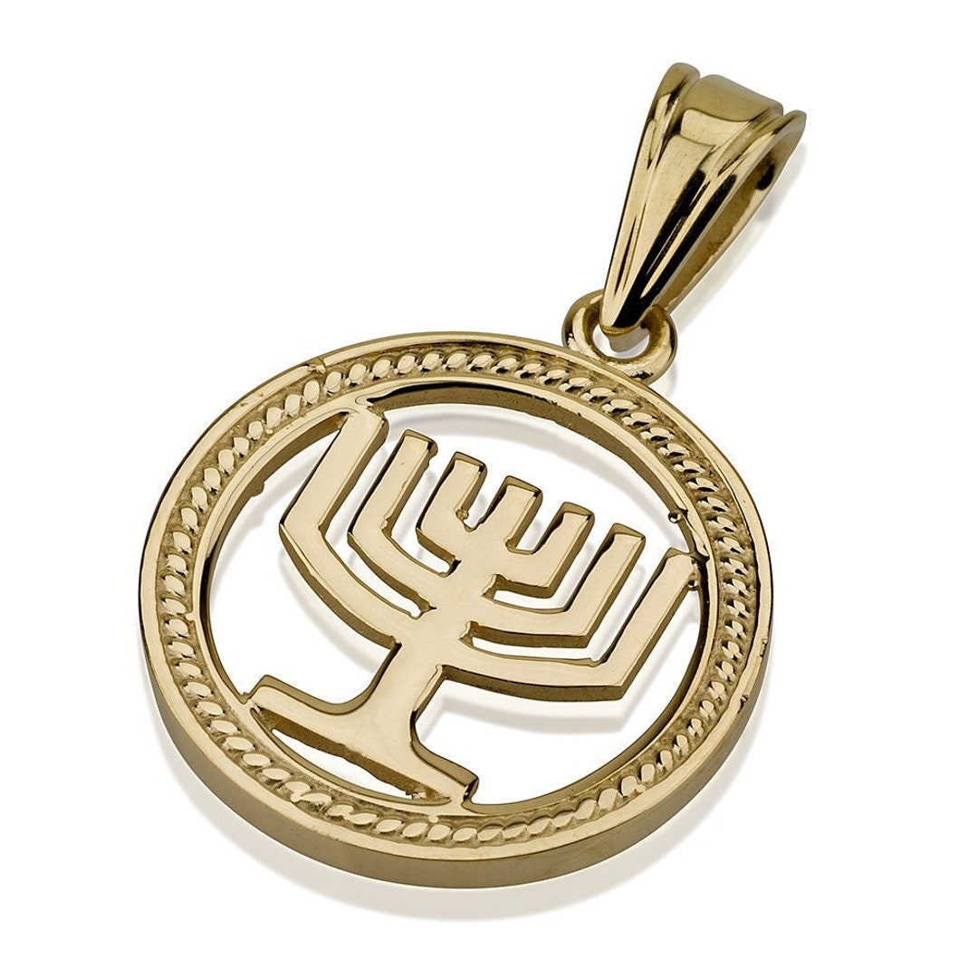 14k Gold Menorah Pendant, Jewish Jewelry, Gold Menorah Necklace ...