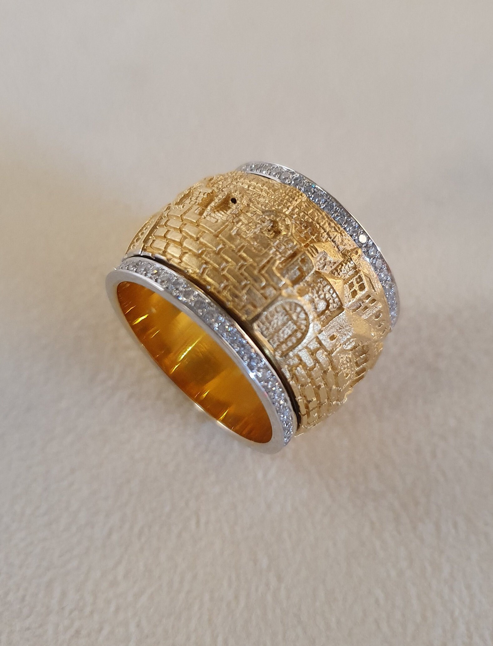 18k Gold Spinning Ring With Diamonds, Israeli Ring, Jerusalem Ring ...