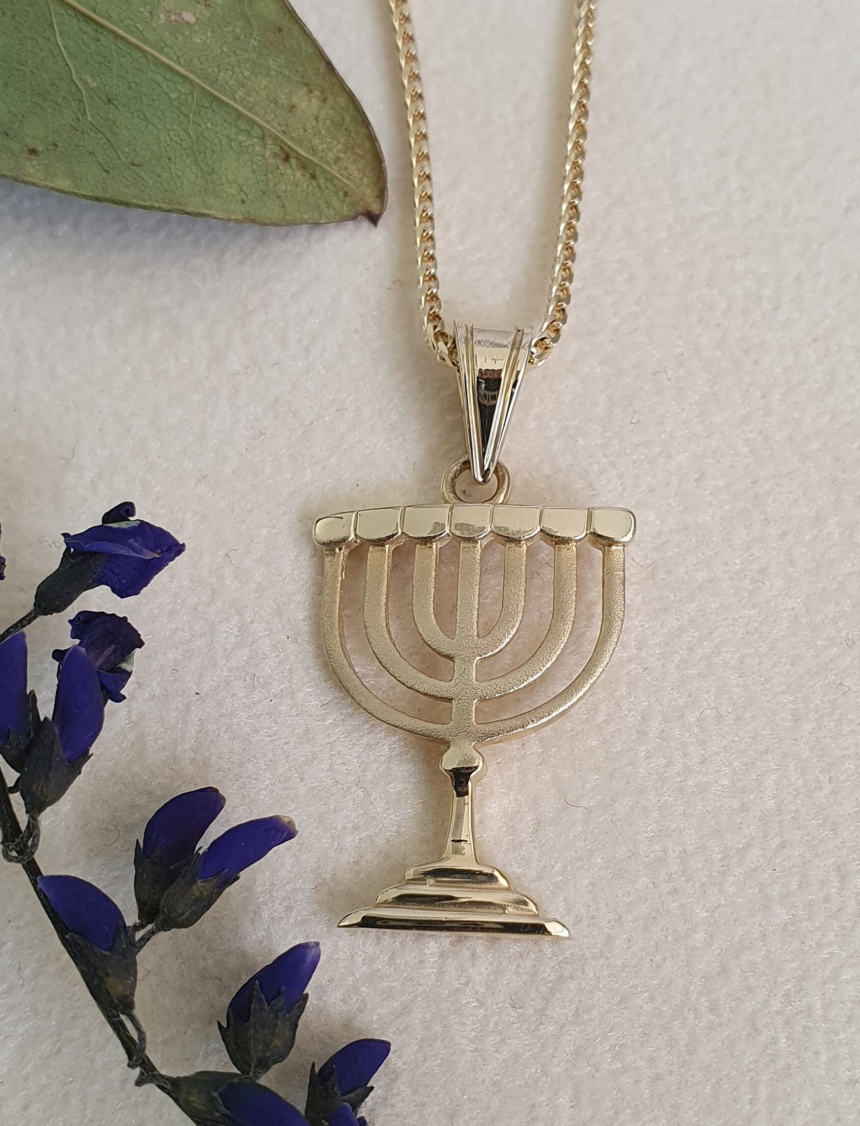 14K Gold Menorah Pendant, Jewish Jewelry, Jewish Menorah Necklace ...
