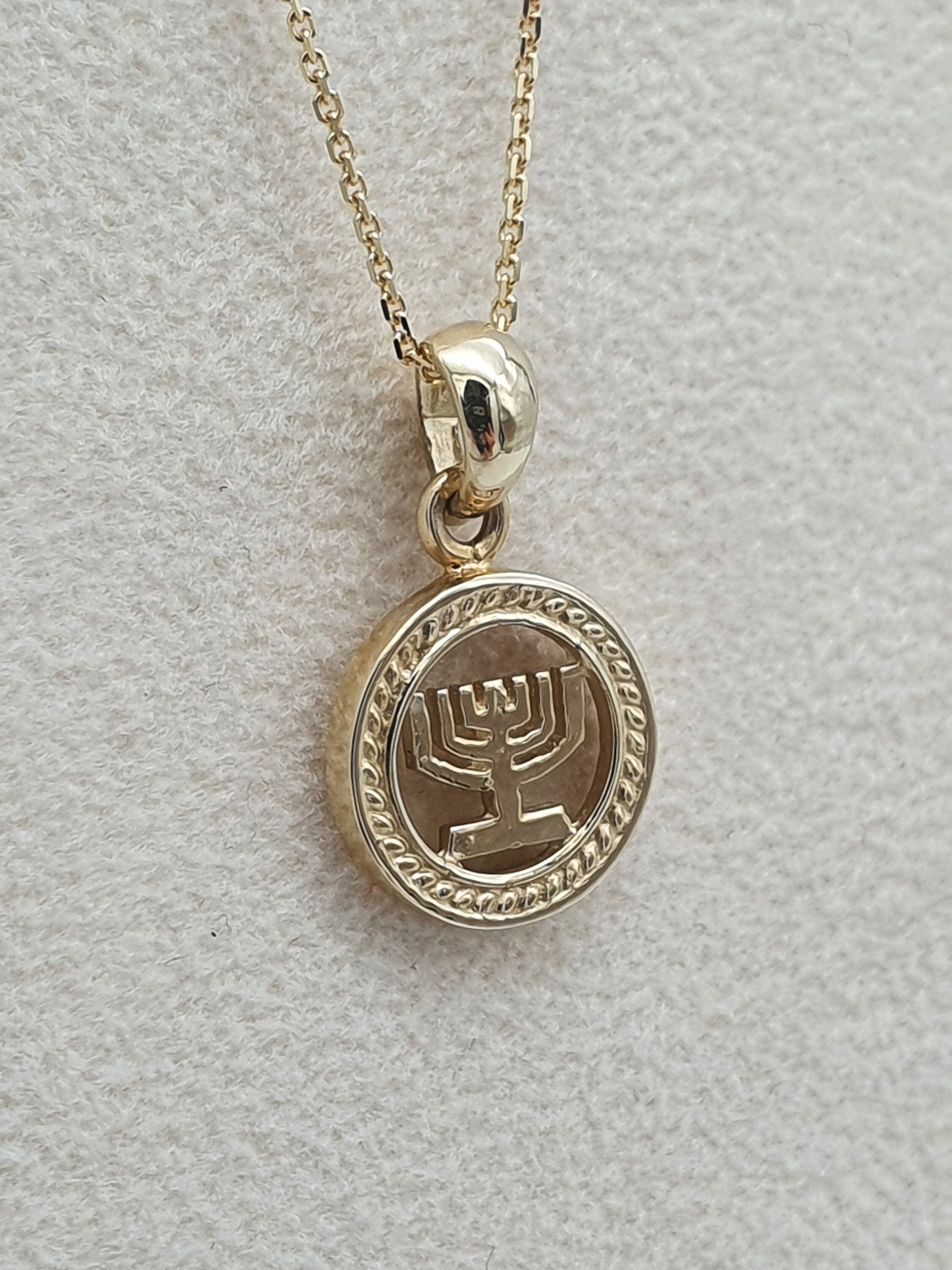 14k Gold Menorah Pendant, Jewish Jewelry, Gold Menorah Necklace ...