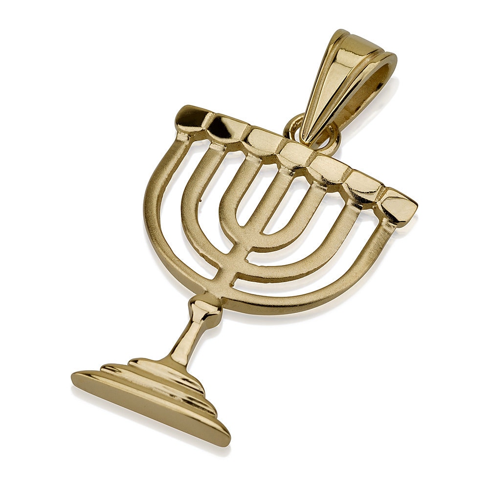 14K Gold Menorah Pendant, Jewish Jewelry, Jewish Menorah Necklace ...