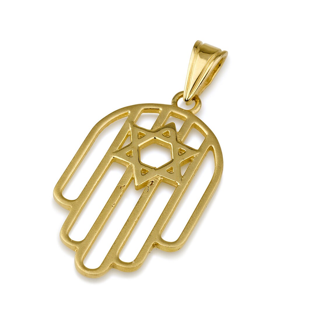 14k Gold Hamsa Necklace, Gold Judaica Jewelry, Israeli Pendant, Hamsa ...