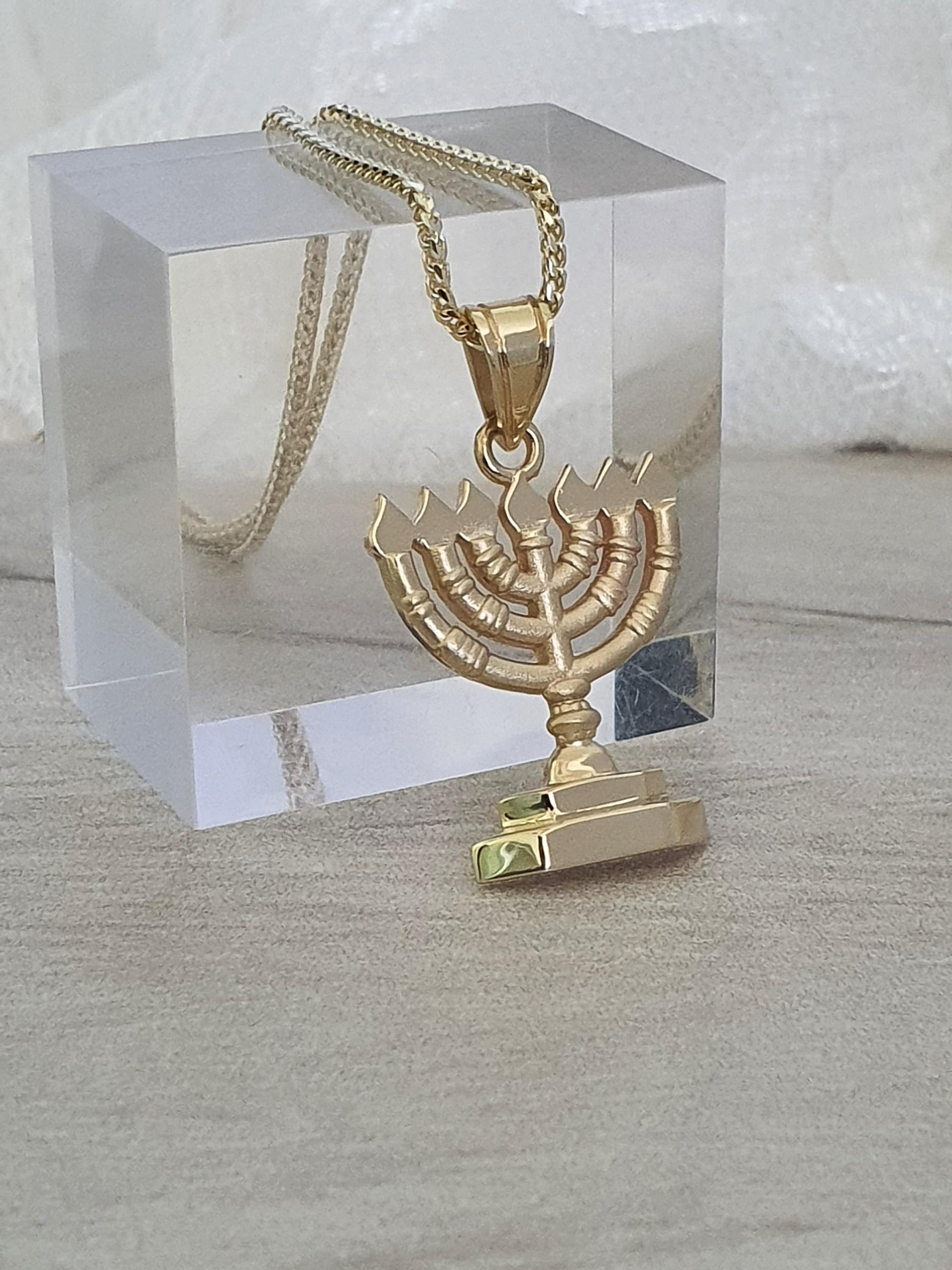 14k Gold Menorah Pendant, Jewish Jewelry, Israeli Pendant, Menorah ...