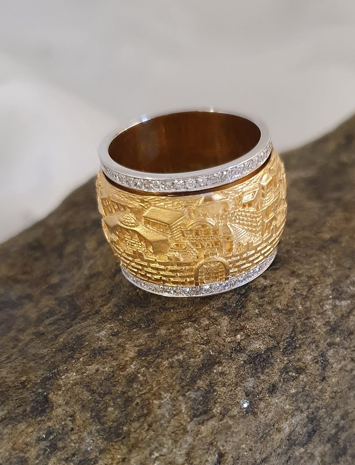 18k Gold Spinning Ring With Diamonds, Israeli Ring, Jerusalem Ring ...